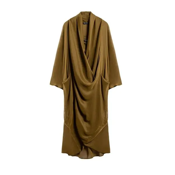 NOCTURNE Draped V-neck Midi Dress - Brown