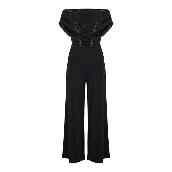 ATOM LABEL Sequin Sparkle Carbon Jumpsuit - Black