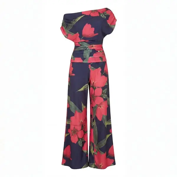 ATOM LABEL Carbon Jumpsuit In Floral Print - Blue