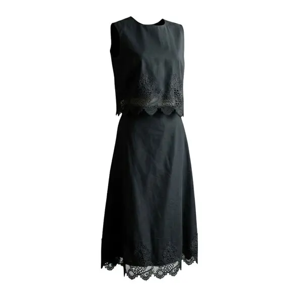 IZABELA MANDOIU Linen Blouse And Skirt Set With Lace Embroidery - Black