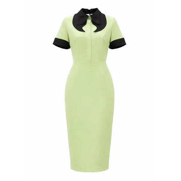 JULIA ALLERT Fitted Midi Dress With Contrast Collar And Cuffs - Green