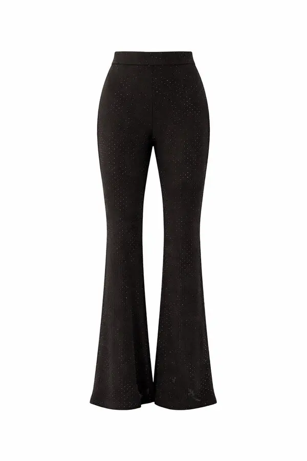 EXQUISE Slim Sequin-print Flared Knit Pants