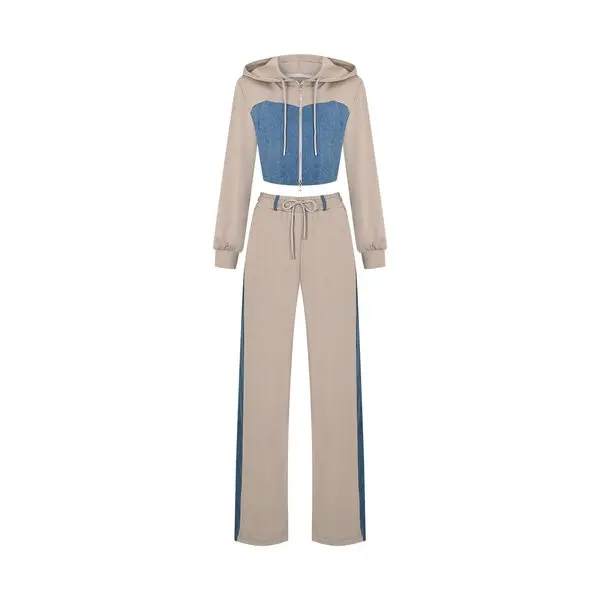 GOC DENIM Cotton Tracksuit Set With Denim Details - Blue