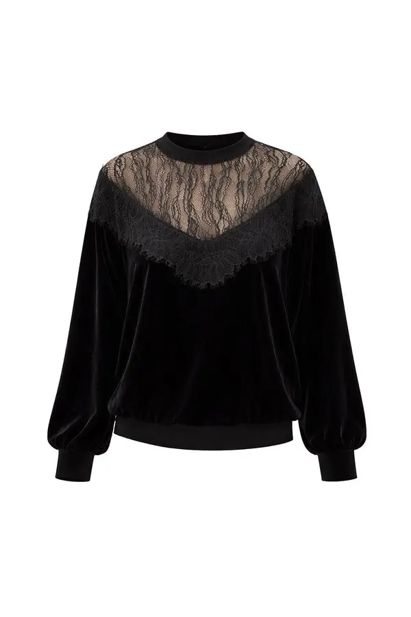 EXQUISE Velvet And Tulle Detailed Blake Blouse