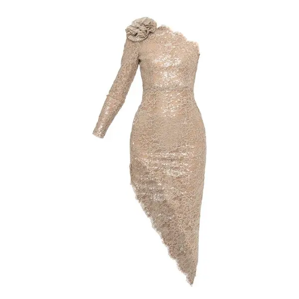 NISSA Sequin-detail Lace Midi Dress - Grey