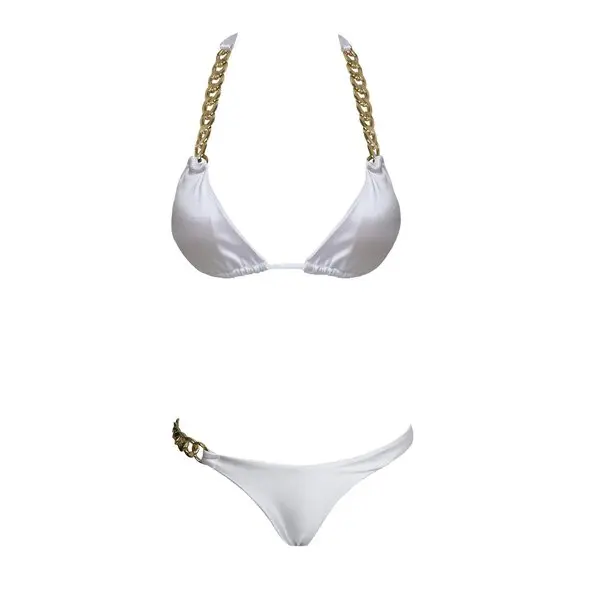 AK ROYALTY RESORTWEAR Mona Bikini Set With Gold Chain Detail - Gold/white