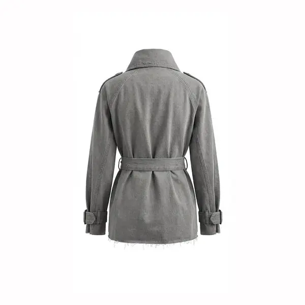 GOC DENIM Belted Trench Jacket - Grey