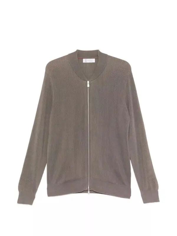 Brunello Cucinelli Ribbed Zip-fastening Cardigan - Brown