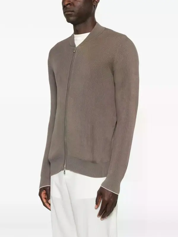 Brunello Cucinelli Ribbed Zip-fastening Cardigan - Brown