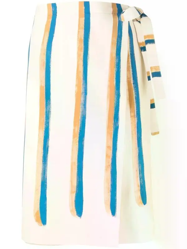 Marni Striped Virgin Wool Wrap Skirt - Neutrals