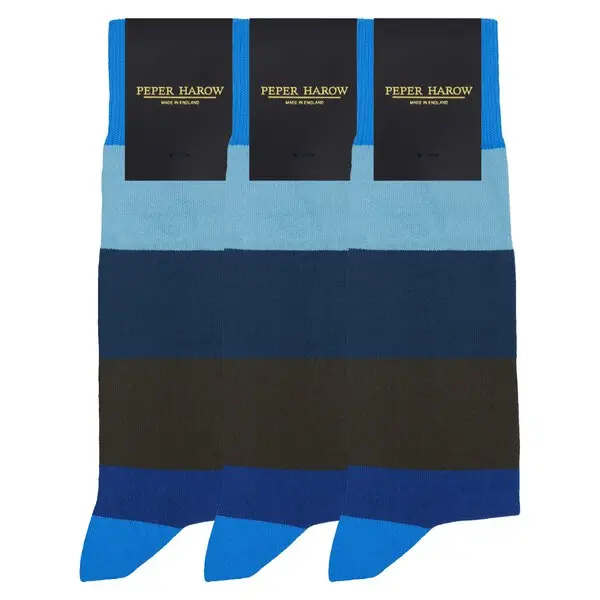 PEPER HAROW - MADE IN ENGLAND Block Stripe Socks Bundle - Blue