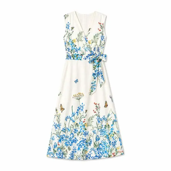 YUMI Butterfly Print Midi Wrap Dress