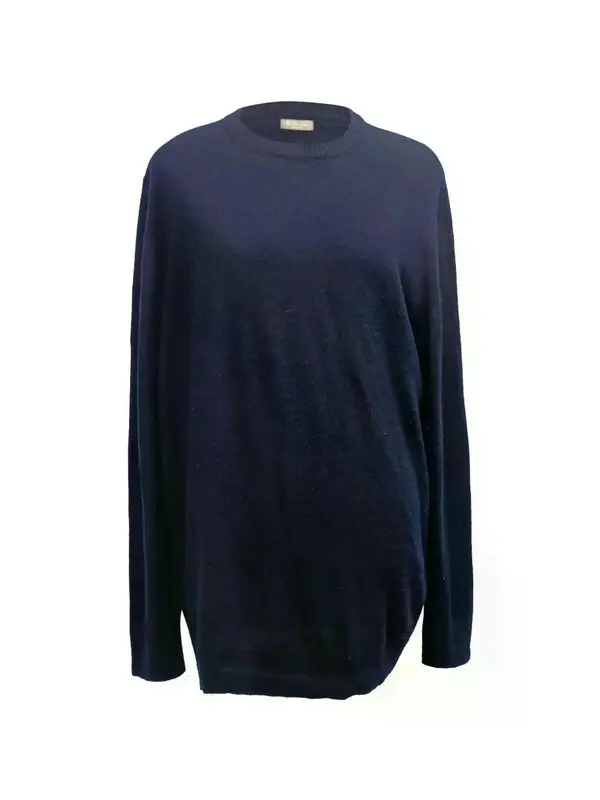 Loro Piana Navy Knitted Round Neck Long Sleeve Sweater - Blue