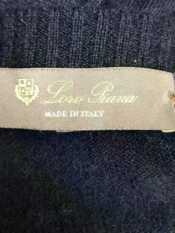 Loro Piana Navy Knitted Round Neck Long Sleeve Sweater - Blue