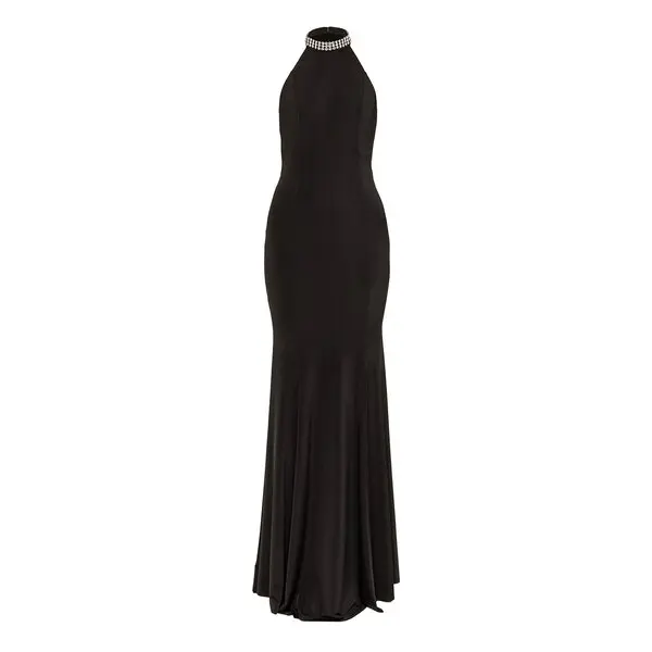 NISSA Backless Maxi Dress With Crystal Embellishments - Black