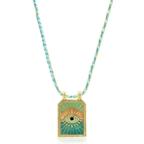 NIALAYA JEWELRY Gold Plated Enamel Evil Eye Pendant Necklace - Green/blue/gold