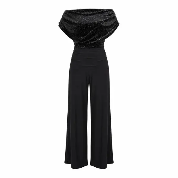 ATOM LABEL Sparkle Velvet Carbon Jumpsuit - Black