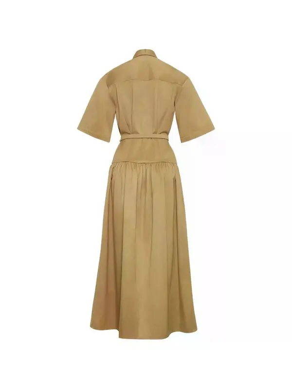 adam lippes shirt dress Adam Lippes Long Sleeve Tan Silk Button Drawstring Waist Shirt Dress Preppy