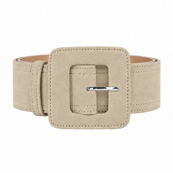 BELTBE Square Buckle Suede Waist Belt - Black