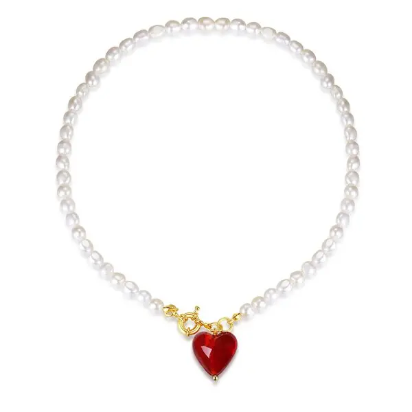 CLASSICHARMS Esmée Glaze Heart Pendant Pearl Necklace - Red