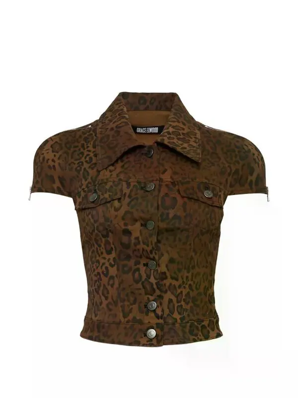 GRACE ELWOOD Leopard-print Short-sleeve Jacket