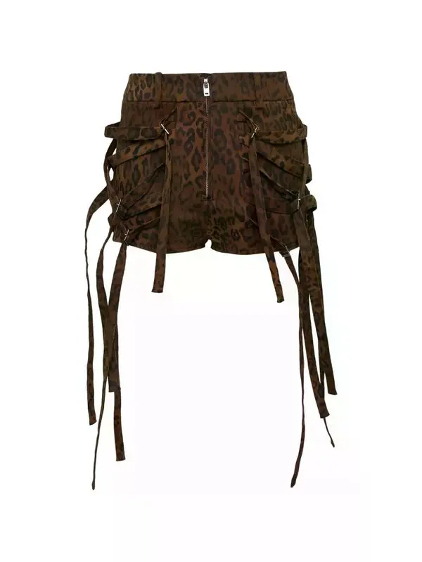 GRACE ELWOOD Leopard-print Strap-detail Shorts - Brown