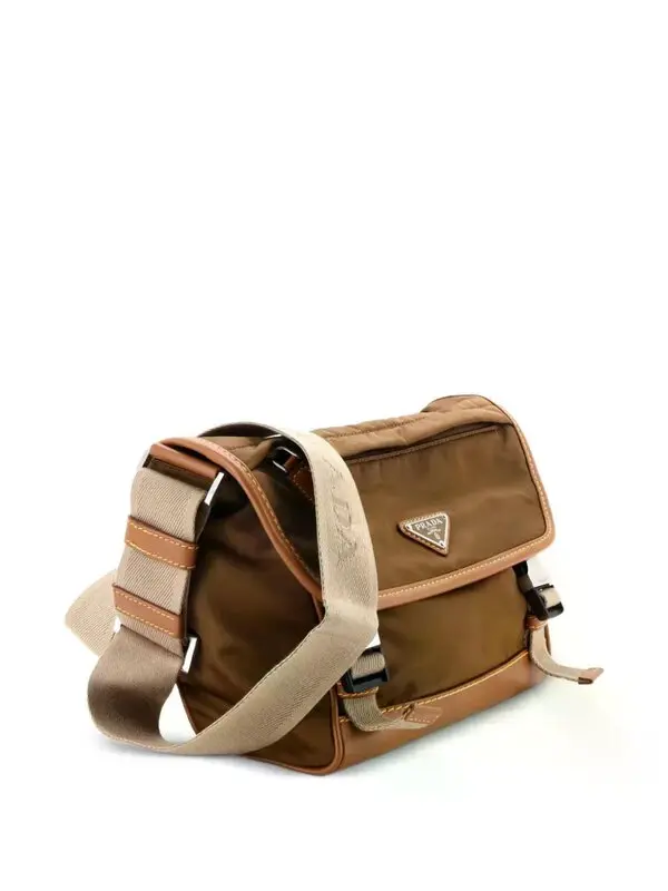 Prada Double Buckle Flap Messenger Bag Re-nylon With Nappa Leather Small Crossbody Bag - Brown
