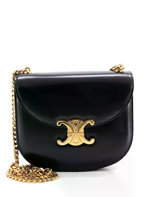 Celine Triomphe Besace Clea Chain Flap Bag - Black