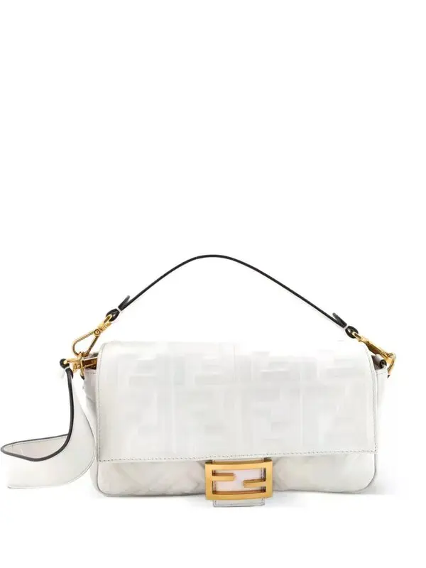 Fendi Baguette Nm Bag Zucca Embossed Leather Medium - White