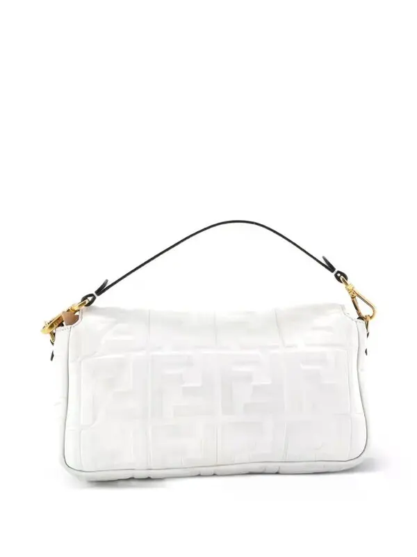 Fendi Baguette Nm Bag Zucca Embossed Leather Medium - White