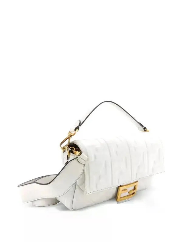 Fendi Baguette Nm Bag Zucca Embossed Leather Medium - White