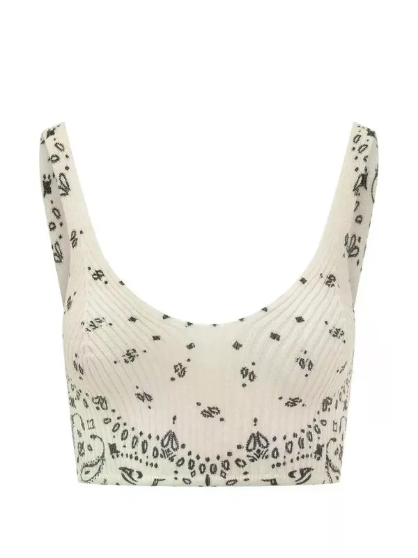 KUJTEN Paisley-print Ribbed-knit Top - Neutrals