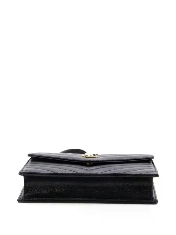 Saint Laurent Matelassé Chevron Leather Wallet On Chain - Black