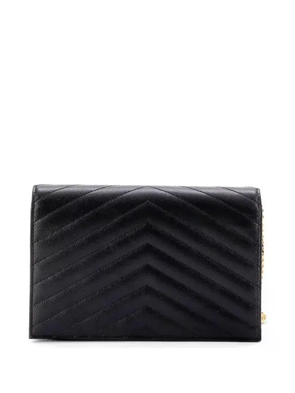 Saint Laurent Matelassé Chevron Leather Wallet On Chain - Black