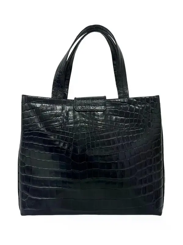 FERRAGAMO Croc Embossed Leather Vara Bow Satchel - Black