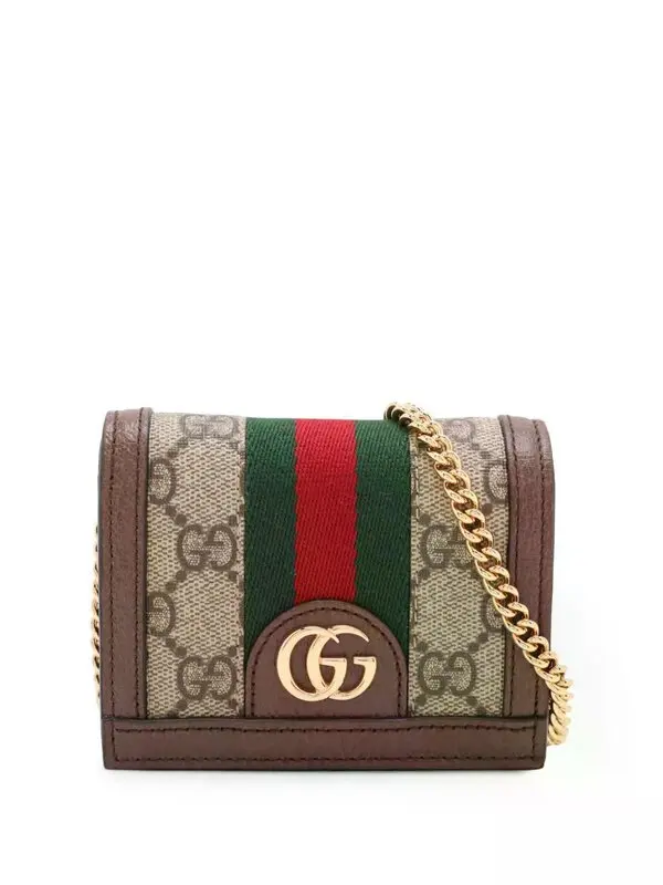 Gucci 2000-2015 Gg Supreme Ophidia Chain Card Case Wallet Crossbody Bag - Neutrals