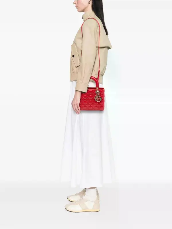 Dior 2017 Small Lambskin Cannage My Abcdior Lady Satchel - Red