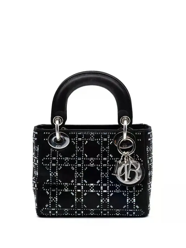 Dior 2018 Mini Satin Cannage Crystal Embellished Lady Satchel - Black