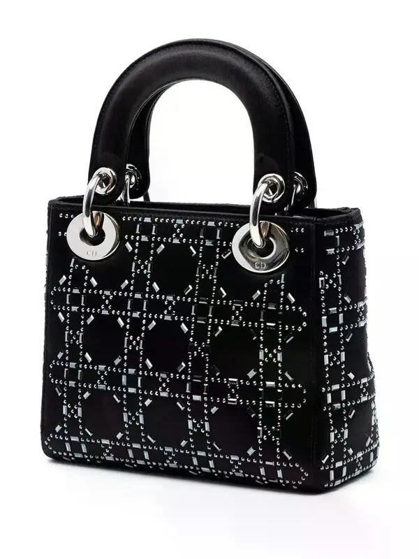 Dior 2018 Mini Satin Cannage Crystal Embellished Lady Satchel - Black