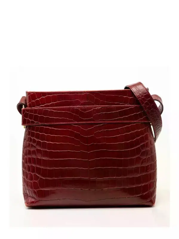 FERRAGAMO 2010-2026 Croc Embossed Leather Vara Shoulder Bag