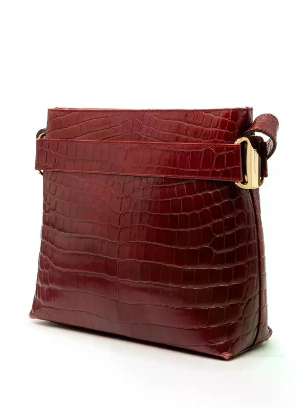 FERRAGAMO 2010-2026 Croc Embossed Leather Vara Shoulder Bag