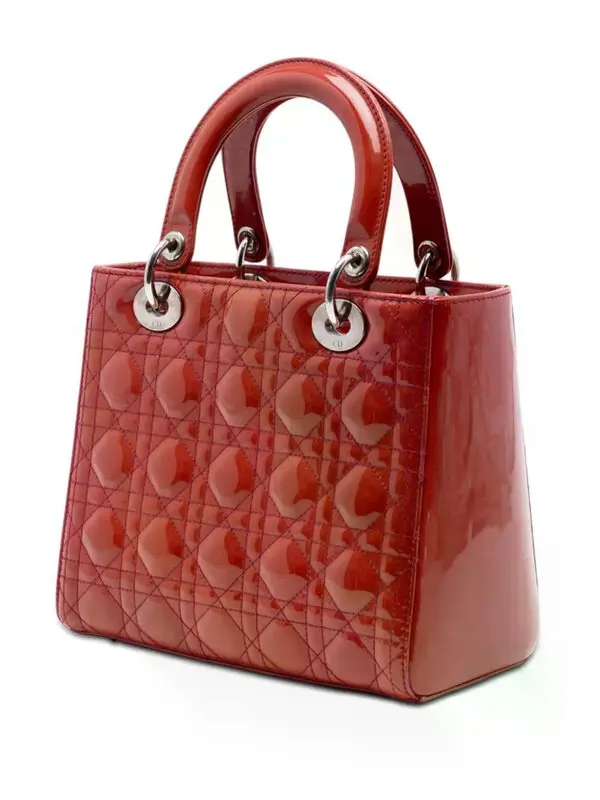 Dior 2010 Medium Patent Cannage Lady Satchel - Red