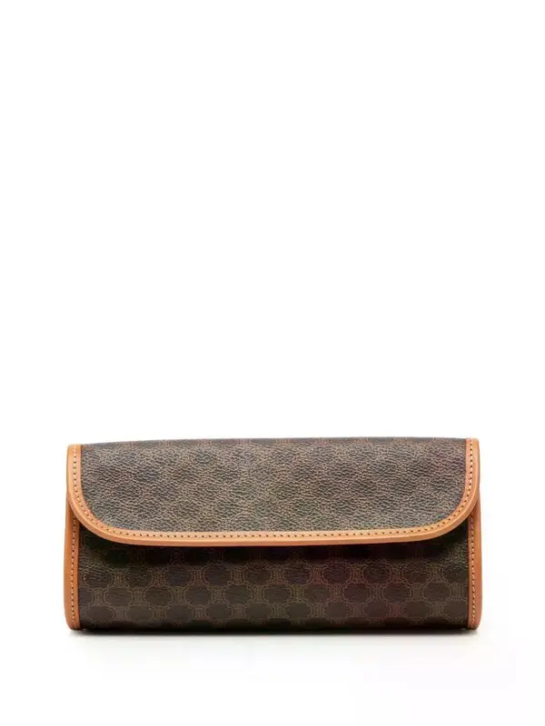 Celine 20th Century Macadam Coated Canvas Clutch - Brown