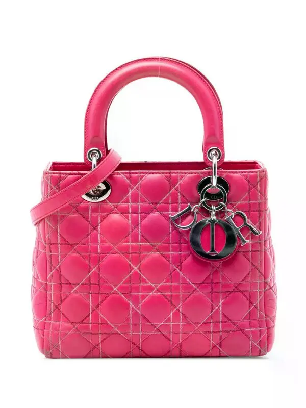 Dior 2011 Medium Lambskin Cannage Contrast Stitch Lady Satchel - Pink