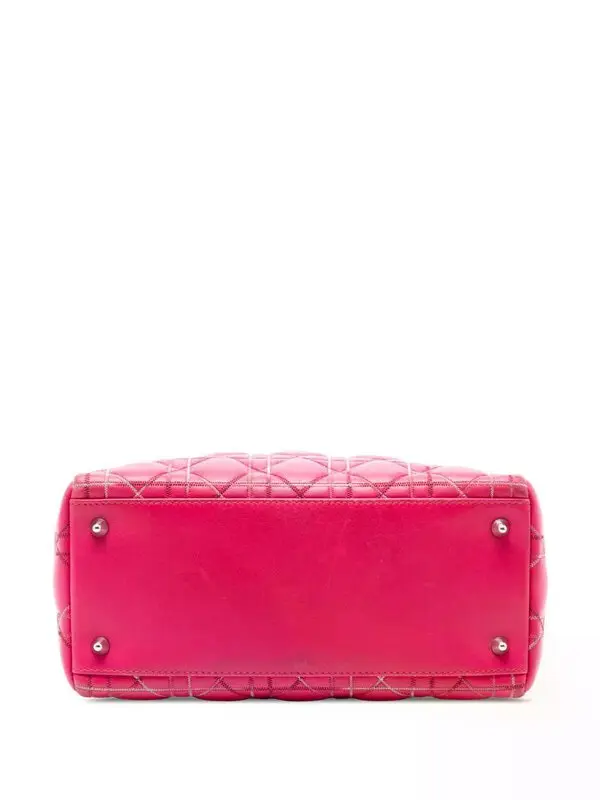 Dior 2011 Medium Lambskin Cannage Contrast Stitch Lady Satchel - Pink