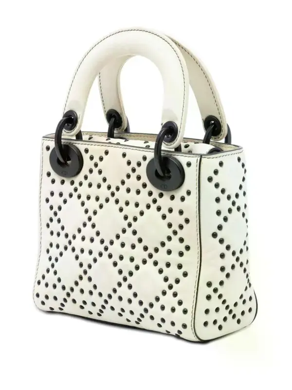 Dior 2018 Ultra Matte Calfskin Cannage Studded Lady Satchel - White