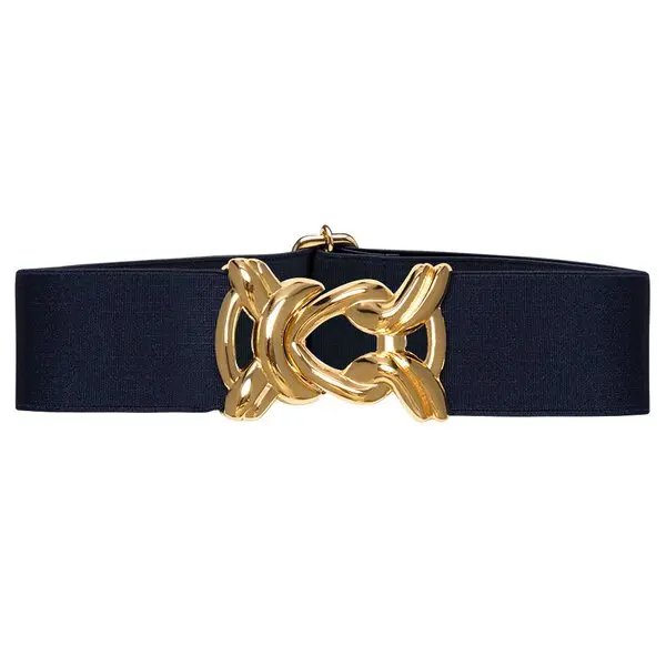 BELTBE Stretch Belt With Gold Knot Buckle - Blue