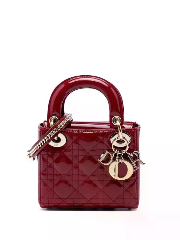 Dior 2018 Mini Patent Cannage Lady Satchel - Red