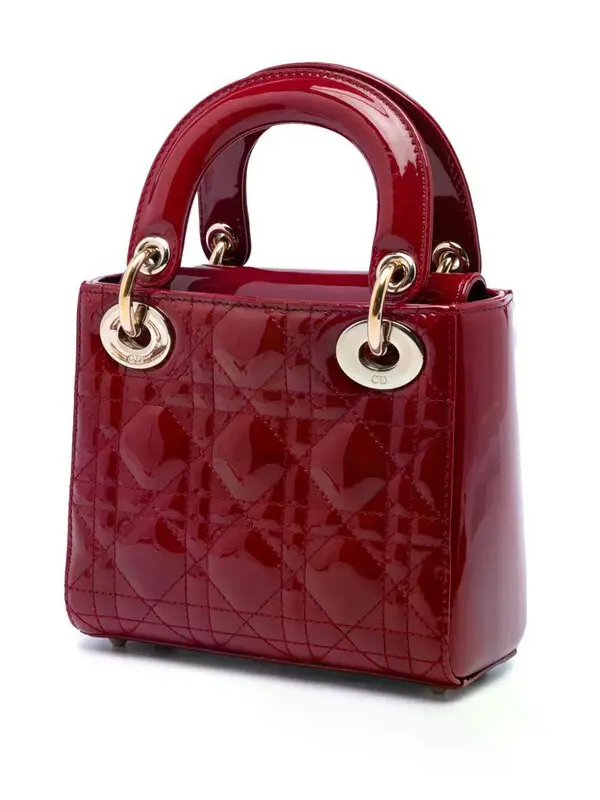 Dior 2018 Mini Patent Cannage Lady Satchel - Red