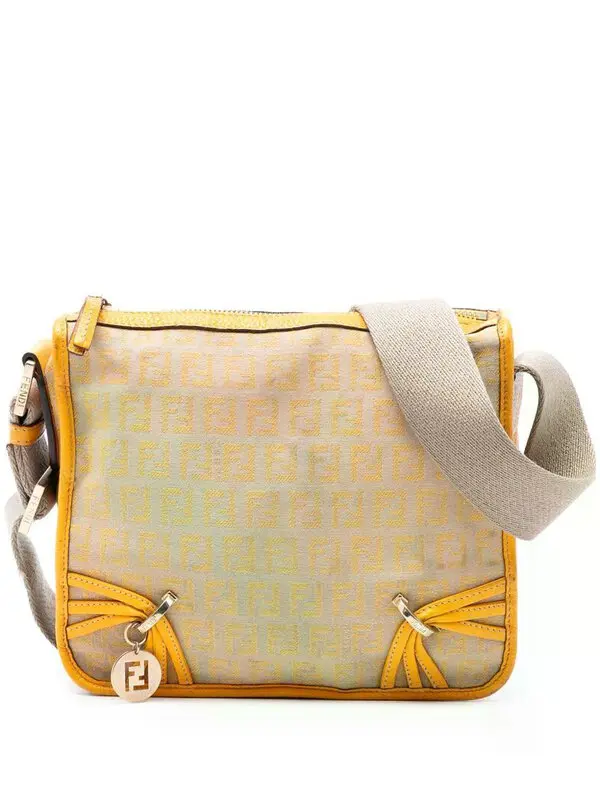 Fendi Zucchino Canvas F Charm Crossbody Bag - Neutrals